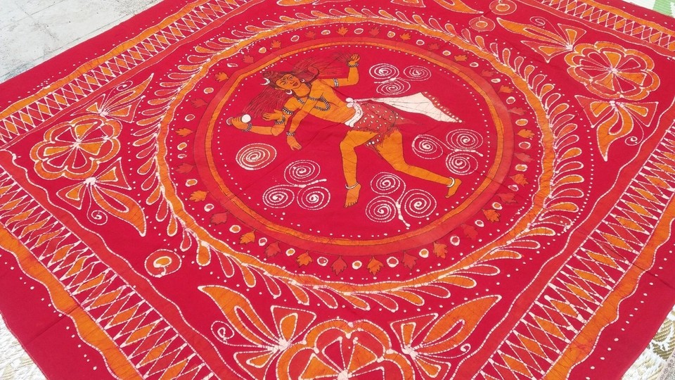 Nataraja Shiva Tenture Couvre-lit indien Batik Rouge Fait main Coton ...