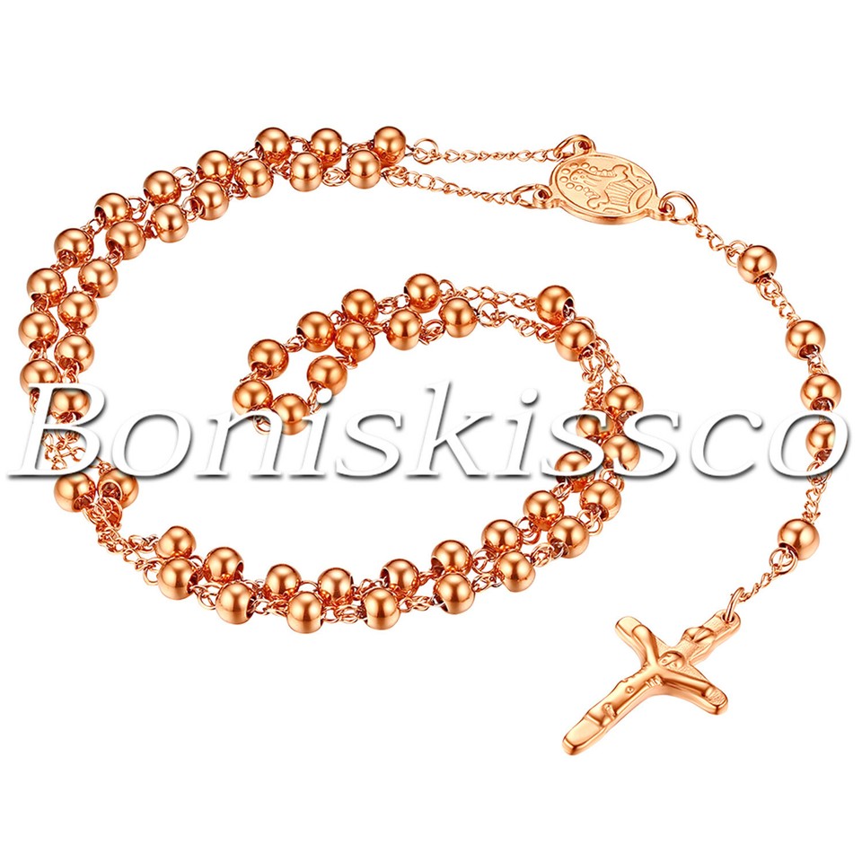 Men Women Stainless Steel 30 Inch Chain Rosary Necklace 6mm Beads w ...
