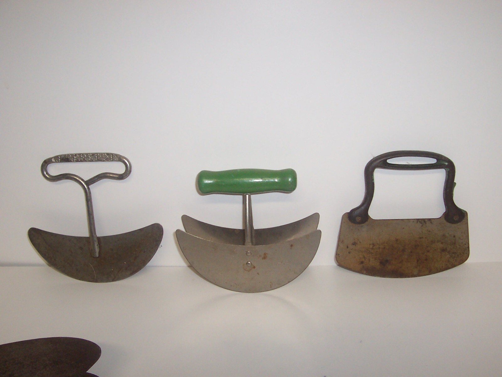 3-antique PRIMITIVE STEEL + WOOD Handle FOOD CHOPPERS 1 is Acme double ...