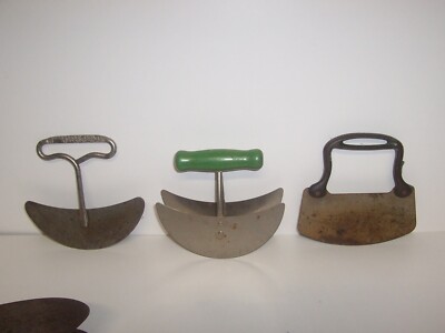 3-antique PRIMITIVE STEEL + WOOD Handle FOOD CHOPPERS 1 is Acme double ...