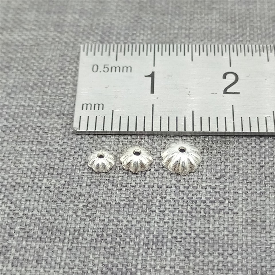 60pcs of 925 Sterling Silver Plain Flower Pumpkin Spacer Bead Caps 3mm ...