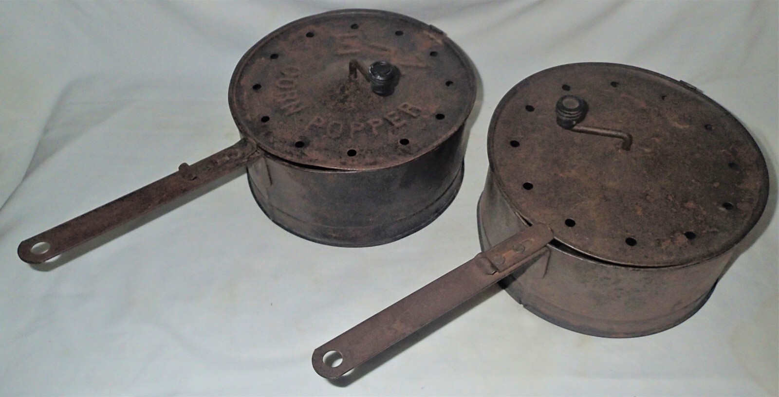 ANTIQUE PRIMITIVE METAL HOME CORN POPPER PAN TOOL WOOD STOVE CAMPING ...