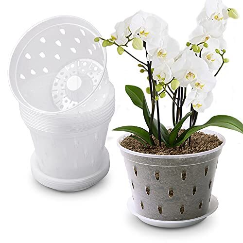 8 Pack 7 Inch Orchid Pots with Holes and Saucers, Clear Plastic Pot for ...