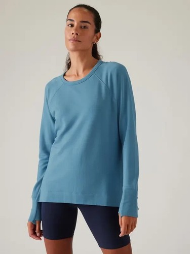 NEW Athleta Women Coaster Luxe Recover Sweatshirt Top Ocean Blue | eBay