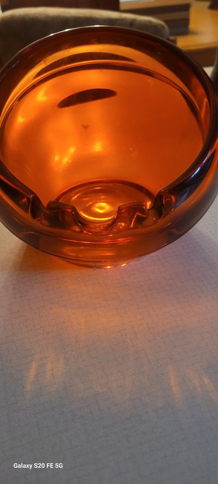 MCM Viking Glass Ashtray Orange Orb Sphere Cigar And Cigarettes Holder ...