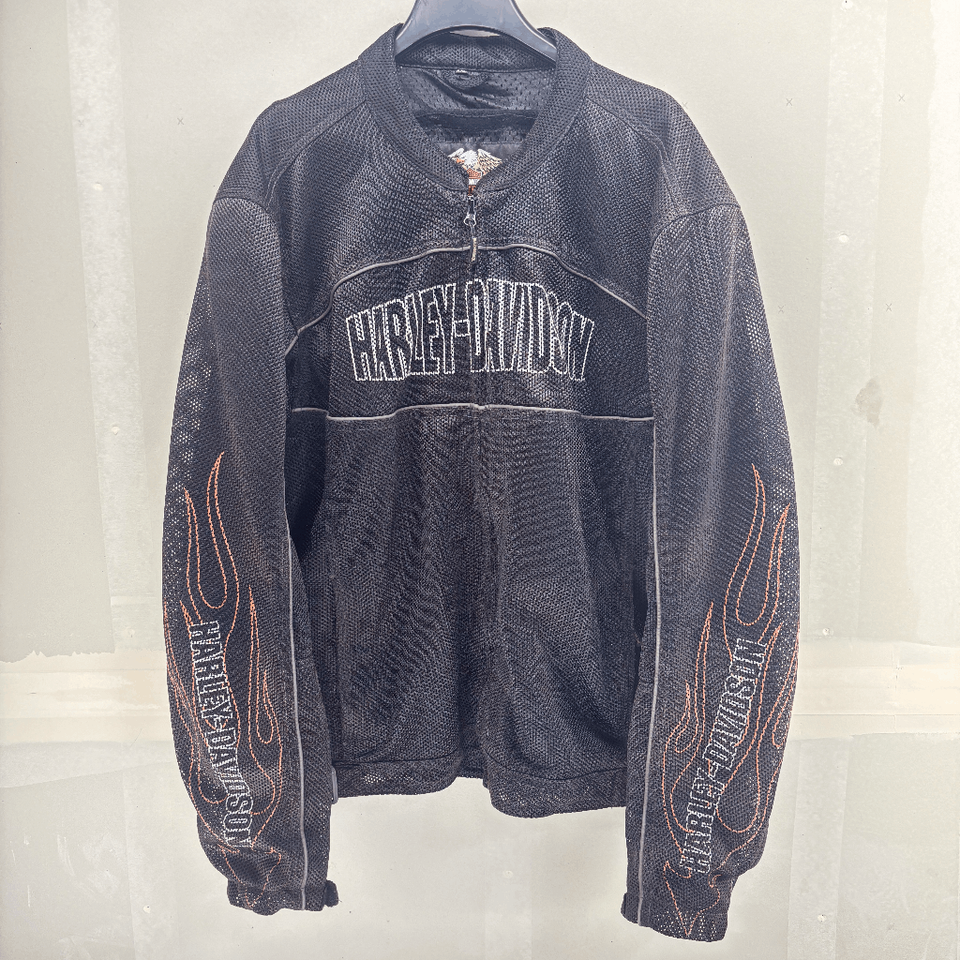 Harley-Davidson Riding Gear Jacket Mens 2XL Flames Mesh Armor Padded ...