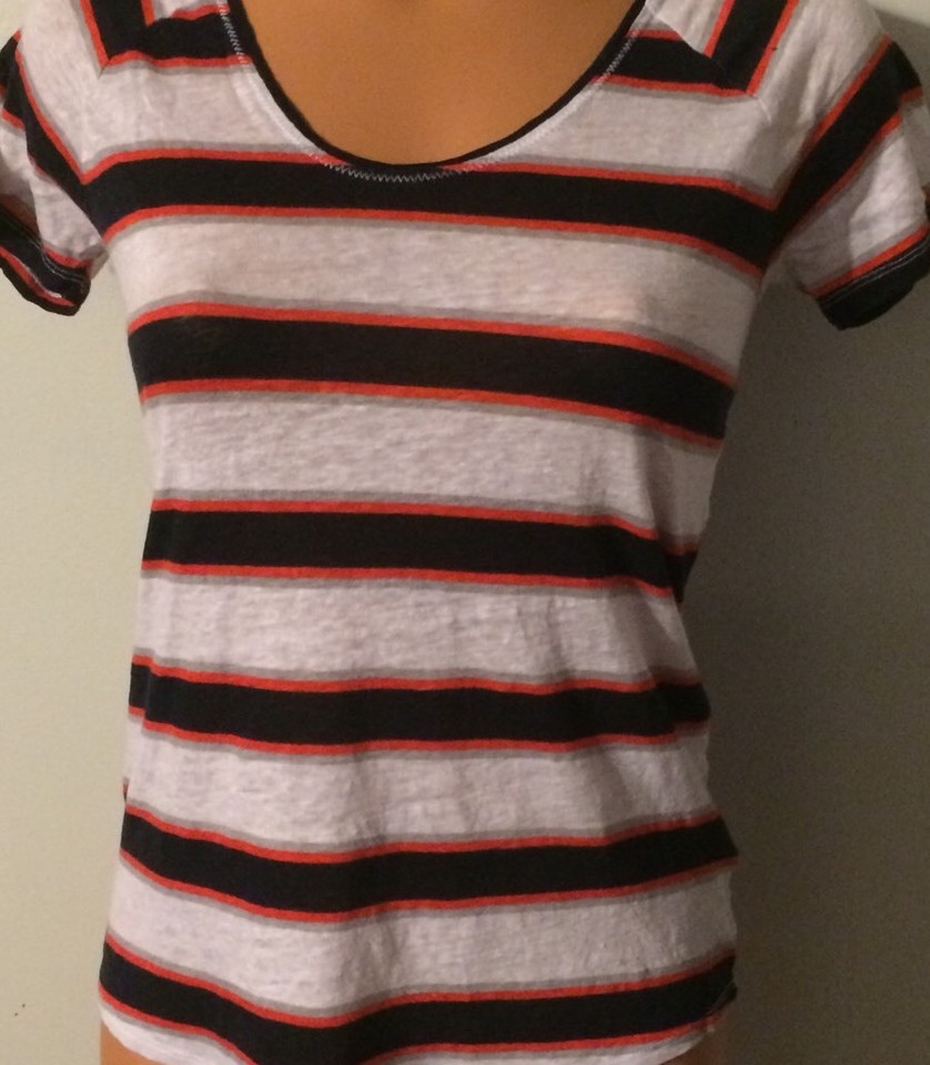 Women's JCP JCPenney Size Small Blouse SS Linen Shirt Striped V Neck ...