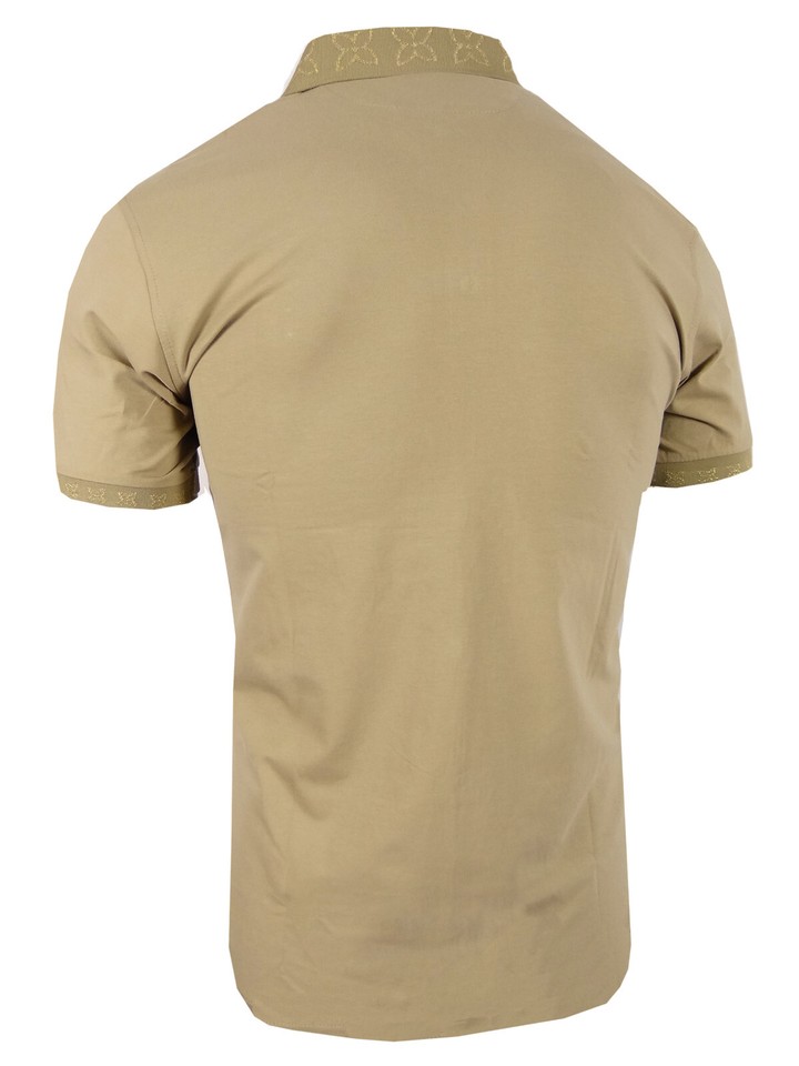 Polo Shirt Mens Luxury Italian Shiny Gold Prints Logo Slim Fit Stretch ...