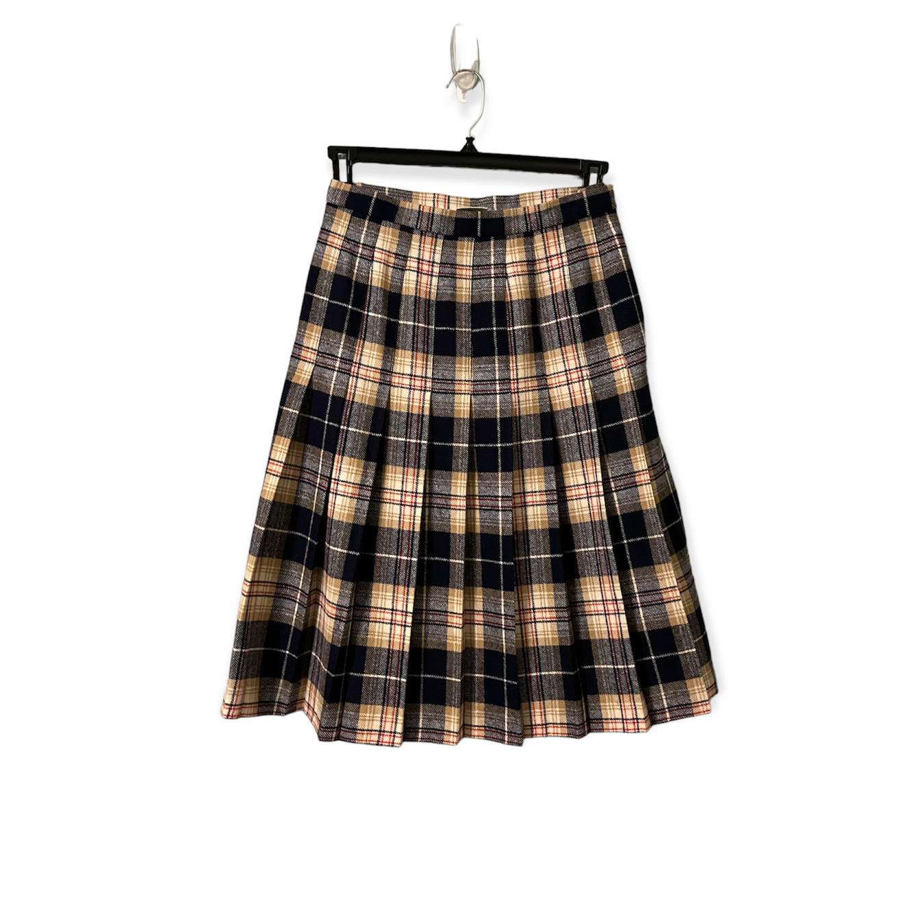 Vintage Wool Skirt Plaid Pleated Size 12 Navy Tan Red Tartan Laird ...