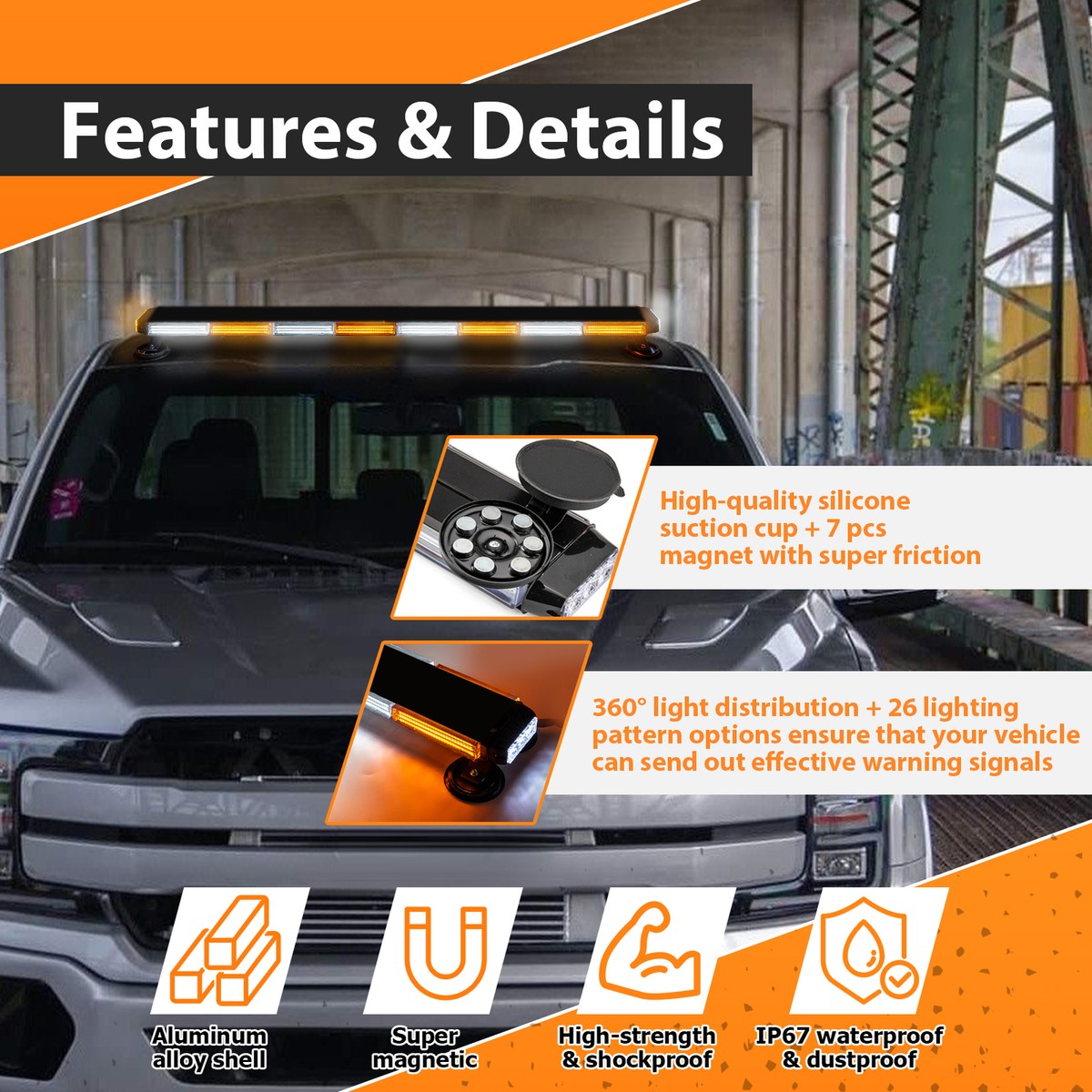 Amber Strobe Light Suction Cup 30.5 Cm Suction Cups Mount LED Beacon