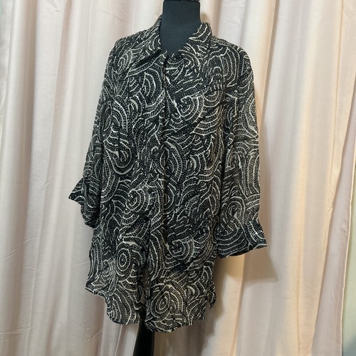 CLUB Z COLLECTION Woman’s 2XL Shirt BLACK Sheer PRINT Over Blouse ...