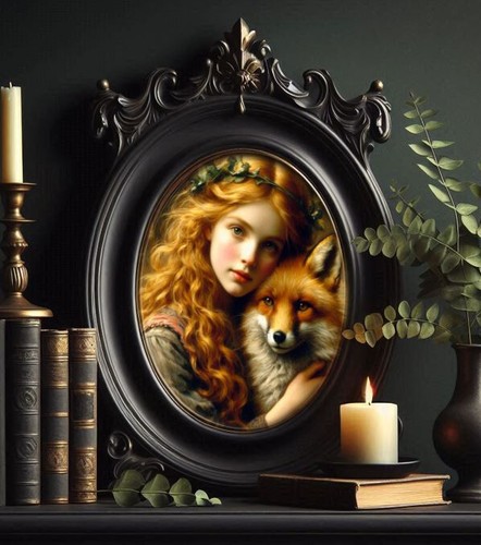 Girl with Red fox 18th century style Vintage Celtic painting Wall art ...