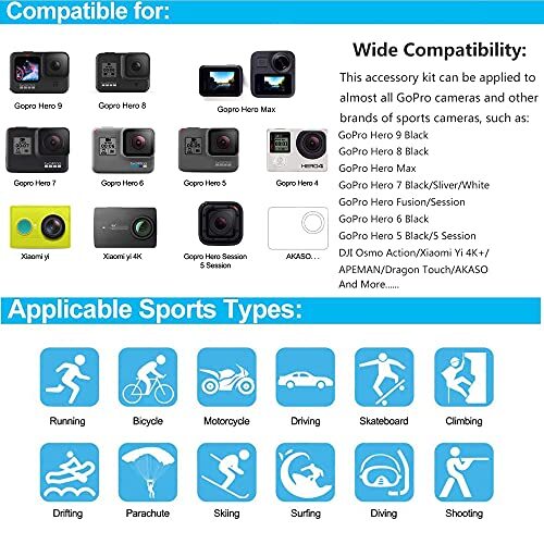 Black Pro Camera Accessories Kit Compatible GoPro Hero 10 9 8 7, GoPro ...