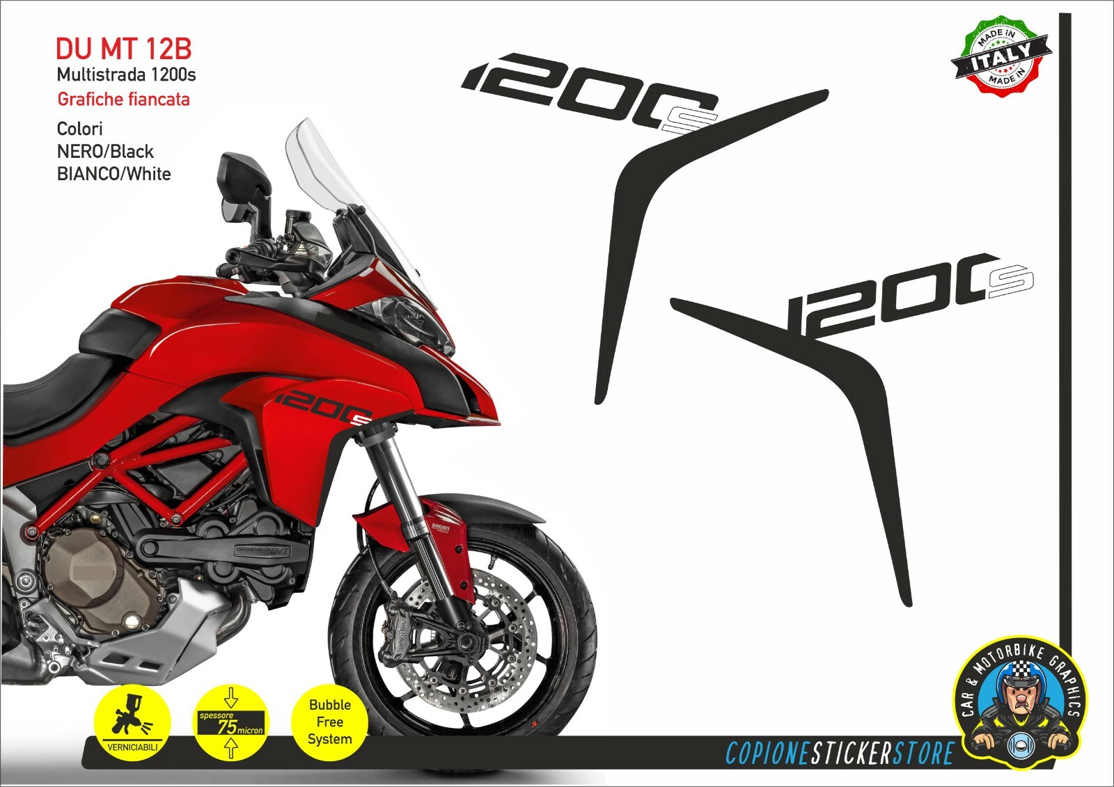 2 Stickers DUCATI Multistrada 1200 Side Replica Gt Black & White MT 12B ...