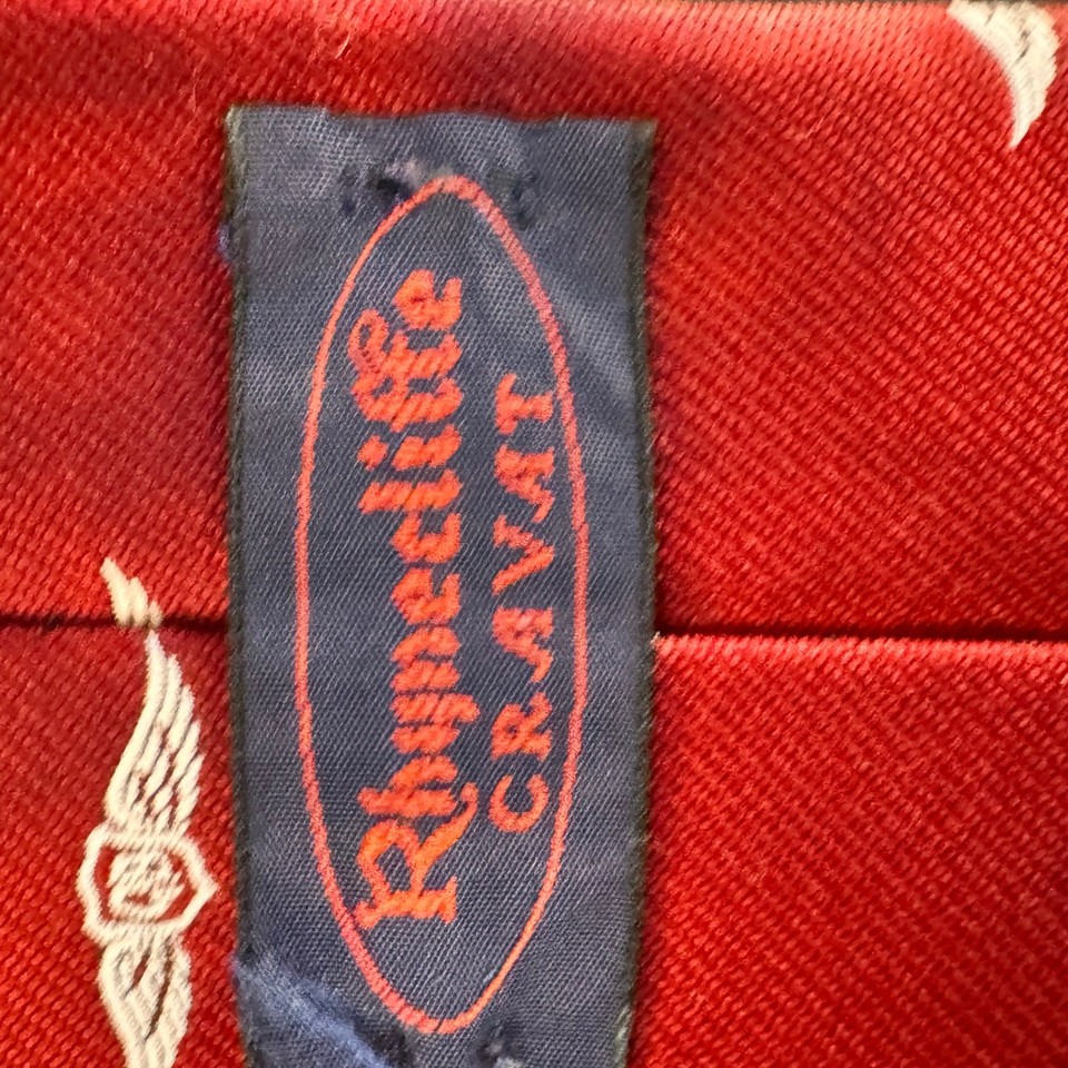 RARE VTG QB Quiet Birdman Rhynecliffe Cravat Red Silk Wing Emblem Mens ...