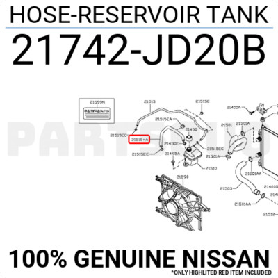 21742JD20B Genuine Nissan HOSE-RESERVOIR TANK 21742-JD20B | eBay