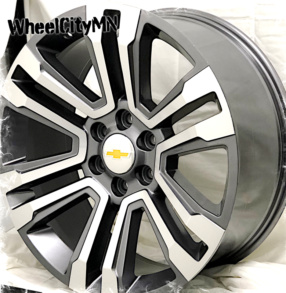 22" gunmetal machine OE 5822 replica 23217243 wheels Chevy Tahoe LTZ ...