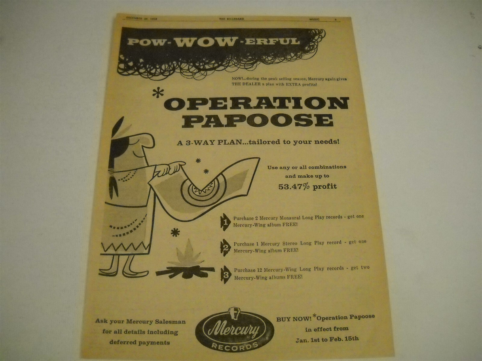 MERCURY Records is POW-WOW-erful w/ Operation PAPOOSE 1958 Promo ...