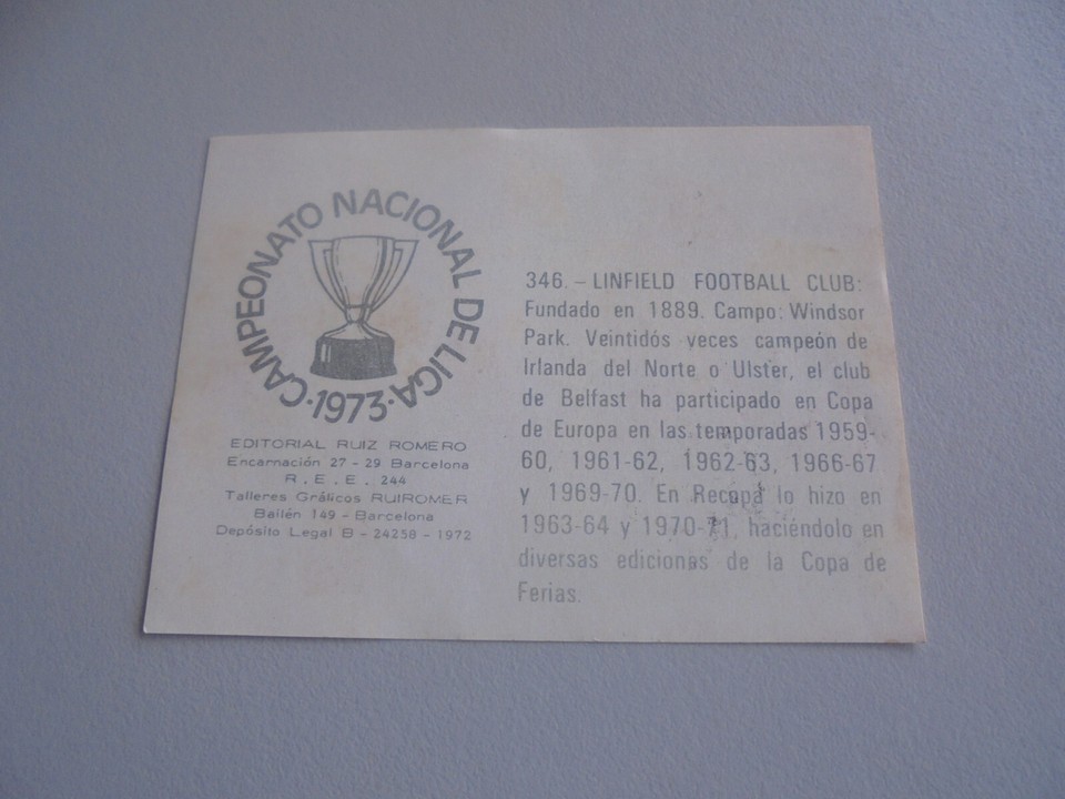 Linfield FC Spanish Collection Liga 1972-73 Ruiz Romero sticker #346 | eBay
