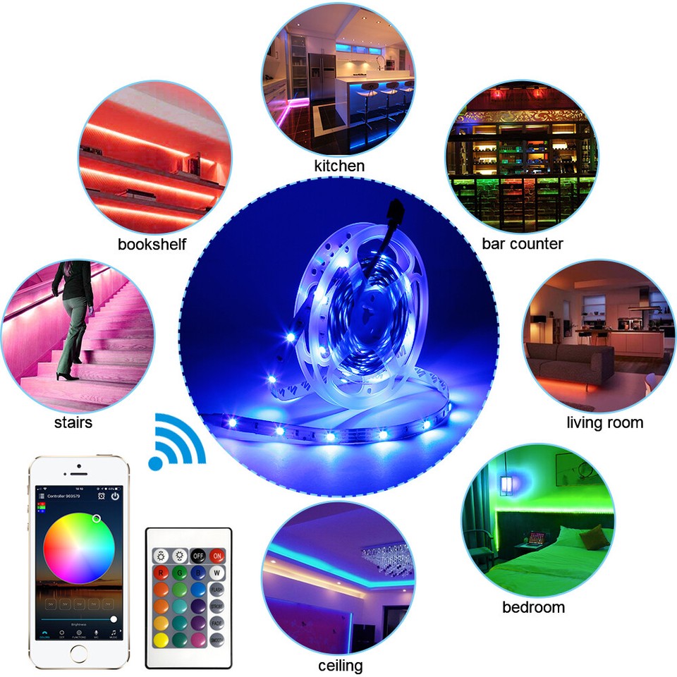 12V RGB Led Streifen Stripe Wasserdicht 5-20m Leiste WiFi Controller ...