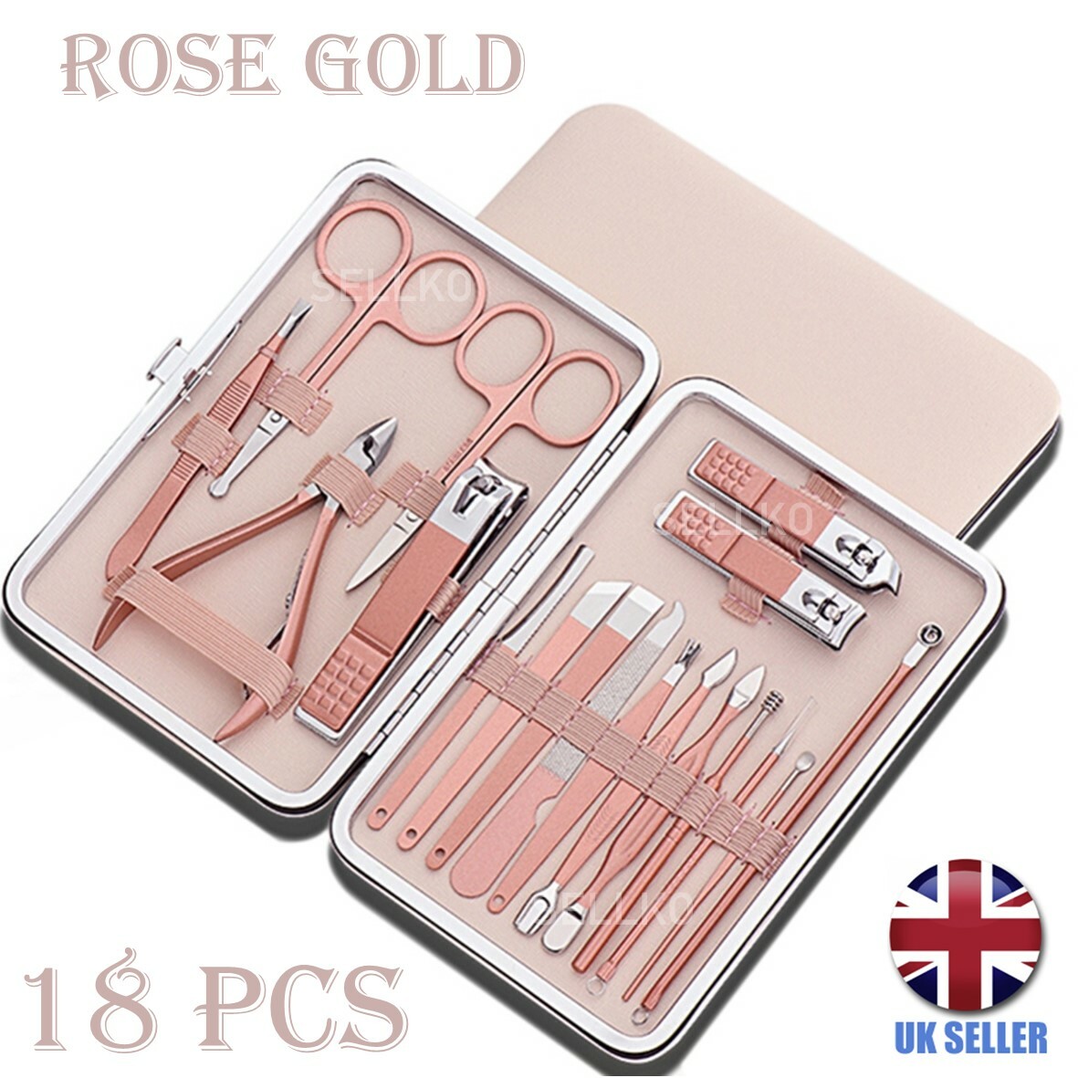 18 Pcs Manicure Pedicure Cuticle Kit Nail Care Clipper Cutter Case Gift ...