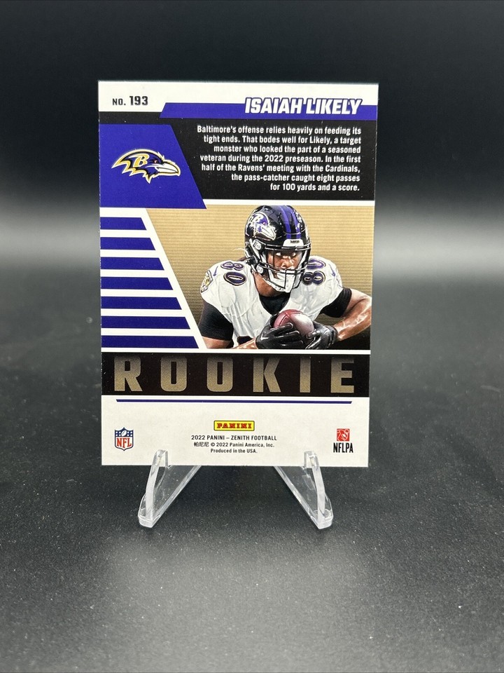 2022 Panini Zenith Isaiah Likely Red Zone Rookie Ravens Football Card ...