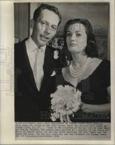 1959 Press Photo Arthur Loew & his bride Deborah Power at Hotel El ...