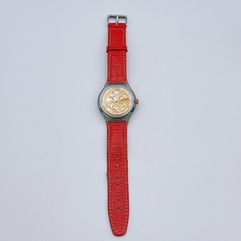 Swatch ABENDROT SAN103 Skeleton Automatic Men Watch Clear Case Gold ...