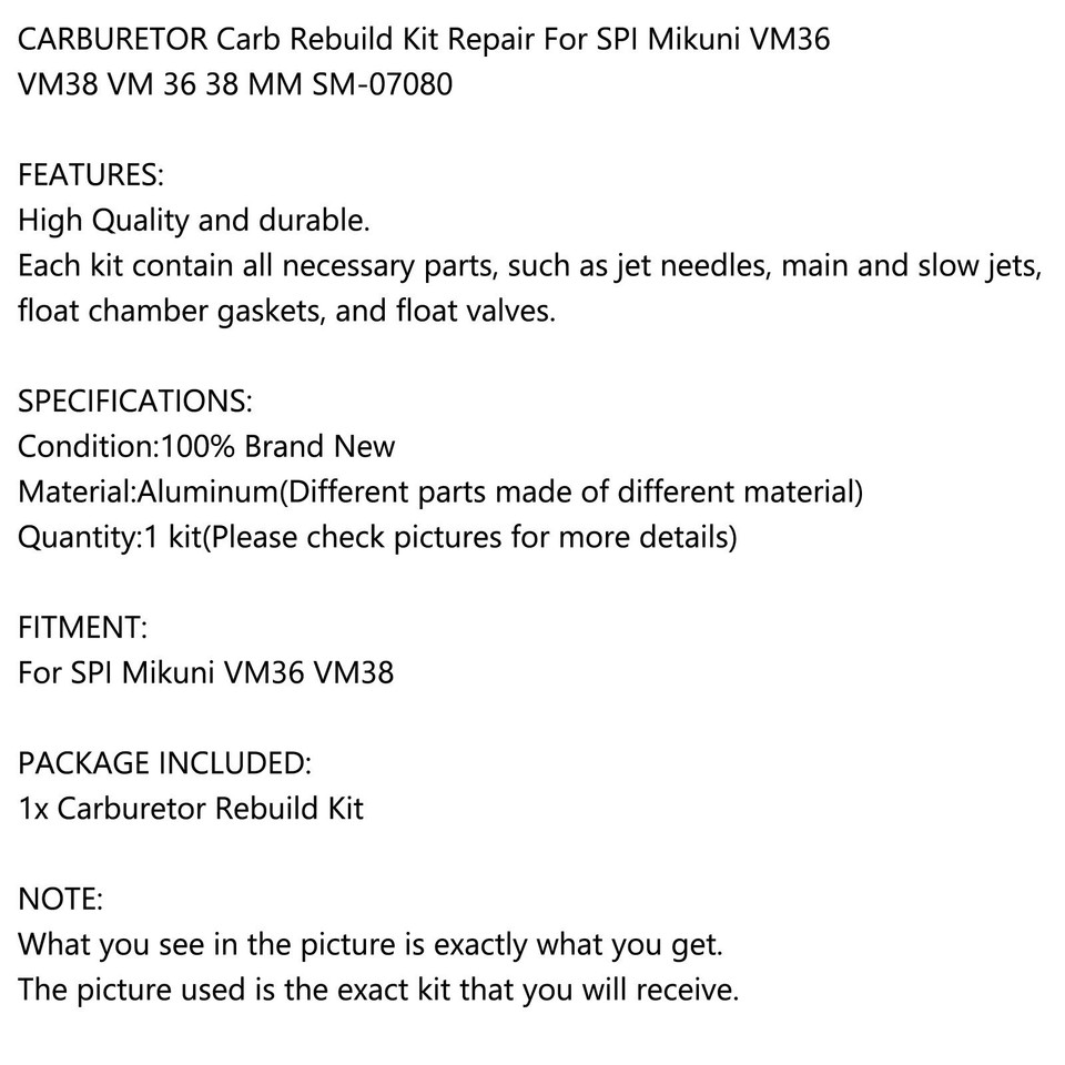 CARBURETOR Carb Rebuild Kit Repair Fit SPI Mikuni VM36 VM38 VM 36 38 MM ...