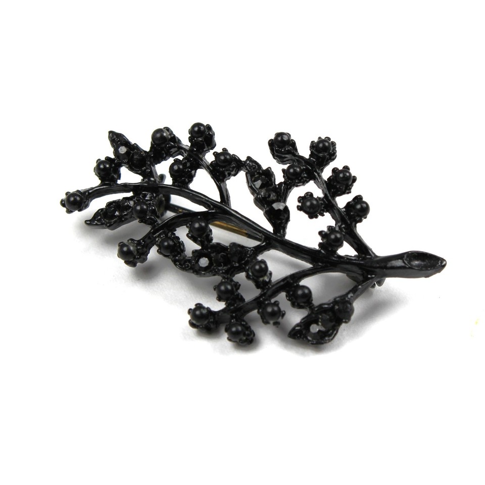 Vintage Black Rhinestone Brooch Japanned Glass Mourning Pin Unsigned ...
