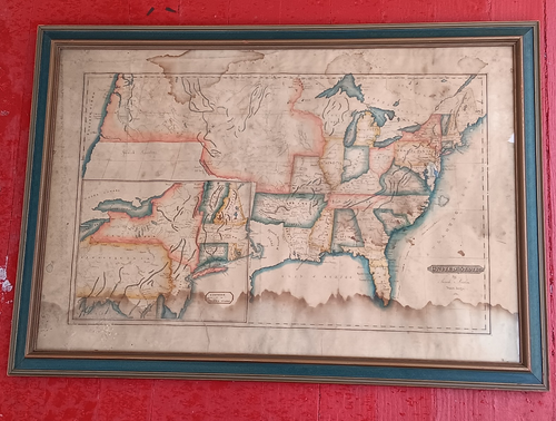 1831 Hand Drawn & Colored US Map w/Texas, Folk Art, Signed Fishkill ...