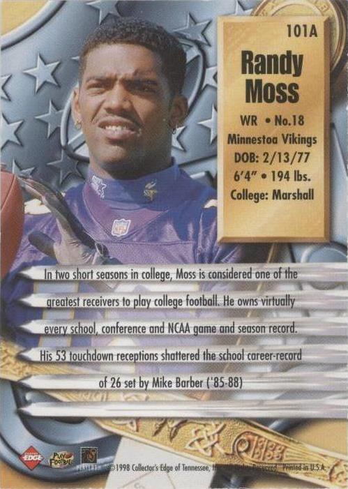 1998 Collector's Edge Supreme Season Review Randy Moss #101A for sale ...