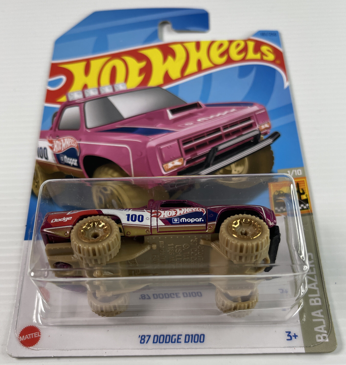 HOT WHEELS '87 DODGE D100 Pink 181/250 BAJA BLAZERS 1/10 Long Card 2023 ...