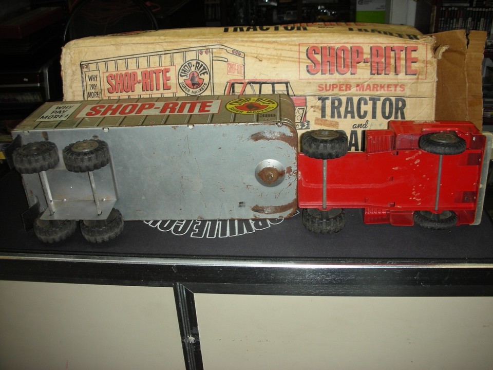 Vintage SHOP-RITE TRACTOR TRAILER TRUCK Pressed Steel GROCERY STORE ...