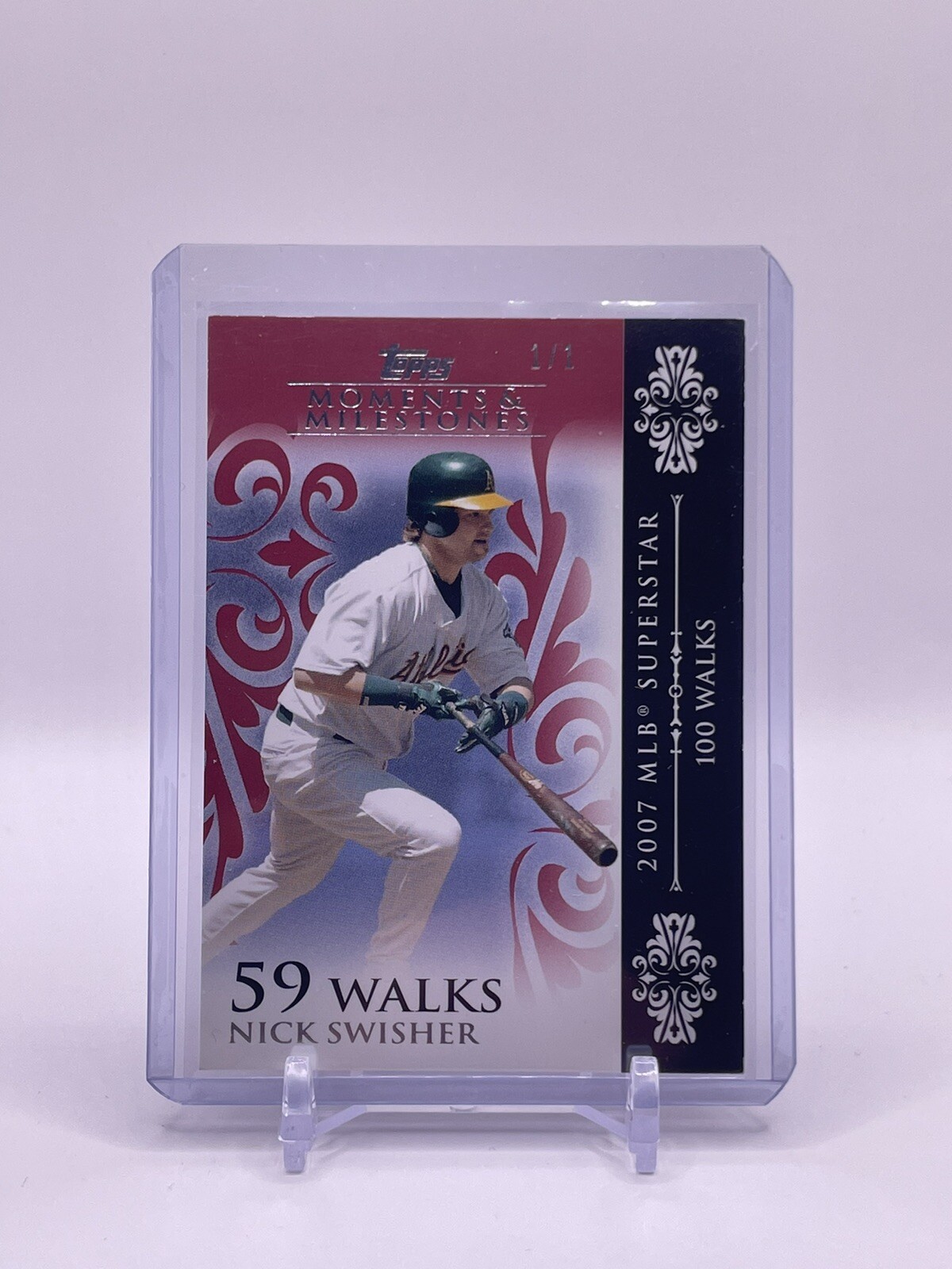 2008 Topps Moments & Milestones Nick Swisher Red # 1/1 59 Walks ...