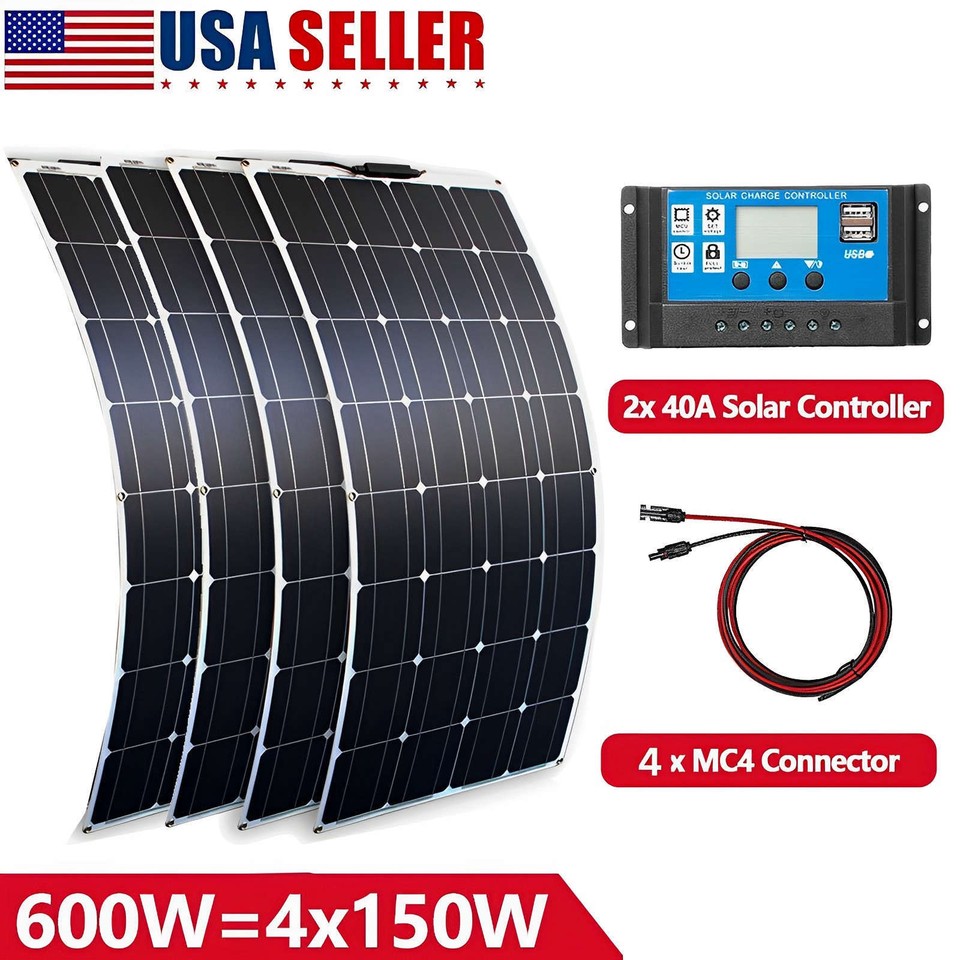 150-600W Complete Solar Panel Kit Solar Power Generator 40A Home 12V ...