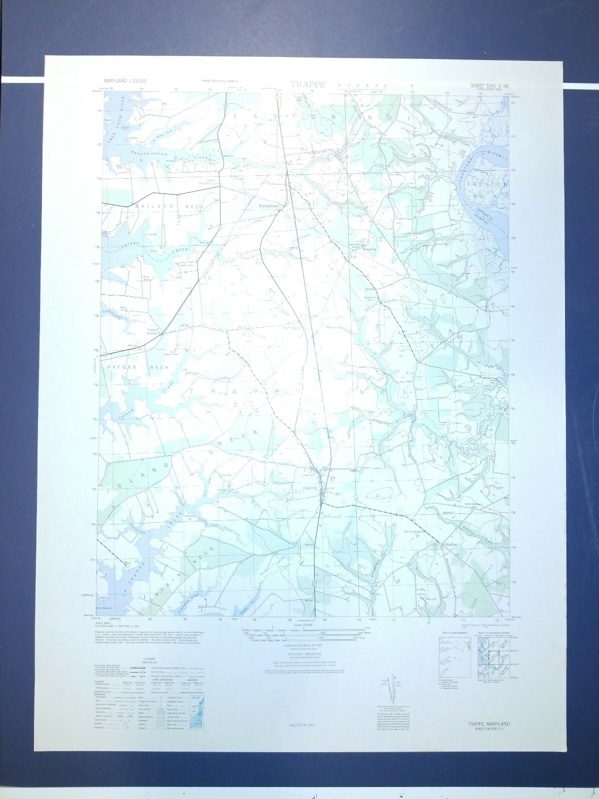 1940's Army topographic map Trappe Maryland -Sheet 5761 II NE | eBay