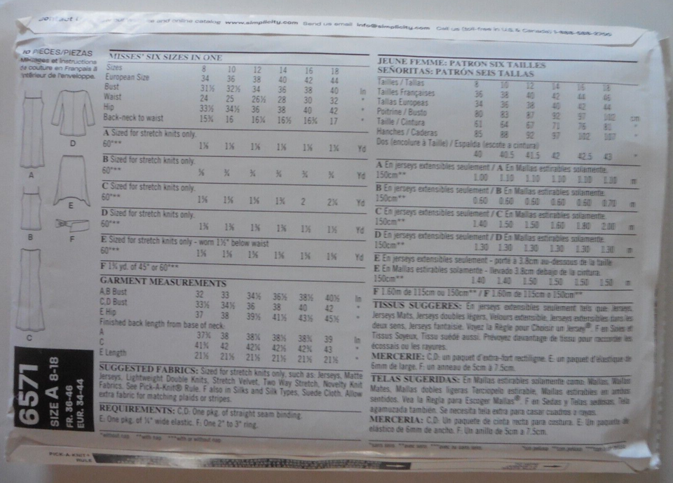 New Look Easy Sewing Pattern #6571, Size A (8-18), Misses' Dress, Top ...