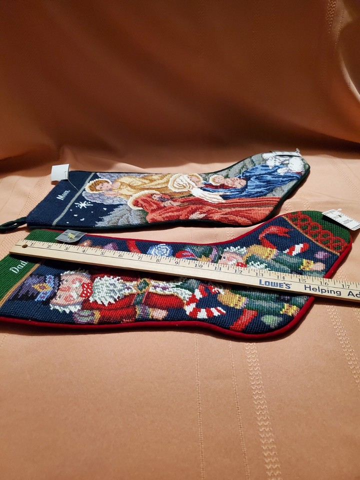 NEW Handmade Needlepoint Nutcracker & Nativity Christmas Stocking MOM ...