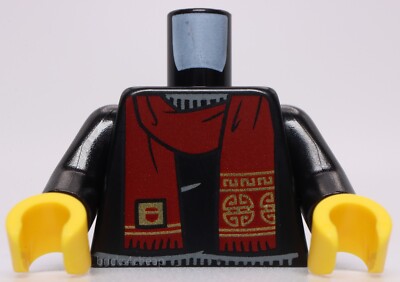 Lego Black Torso Sweater Dark Red Scarf with Gold Chinese Circles ...