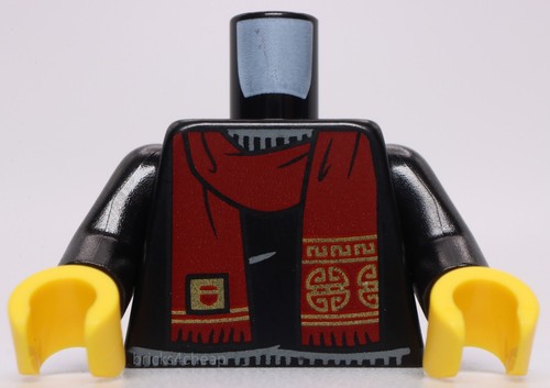 Lego Black Torso Sweater Dark Red Scarf with Gold Chinese Circles ...
