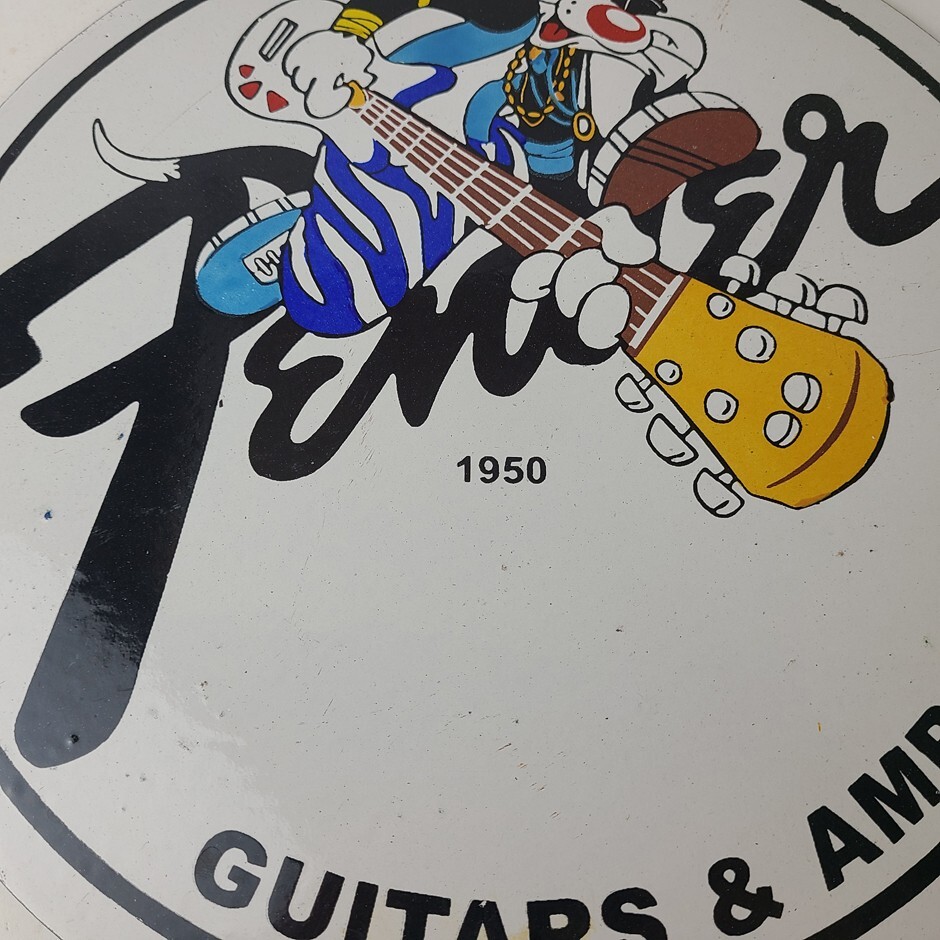 Vintage Fender Sign - Guitars Amplifiers Music Porcelain Gas Station ...