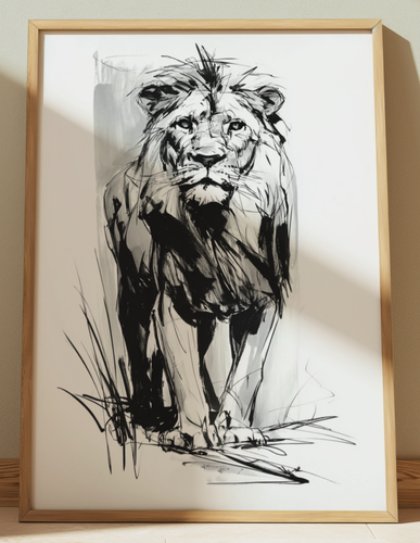 LION INK DRAWING PRINT SKETCH 8" x 10" LION WALL ART LION ANIMAL ...