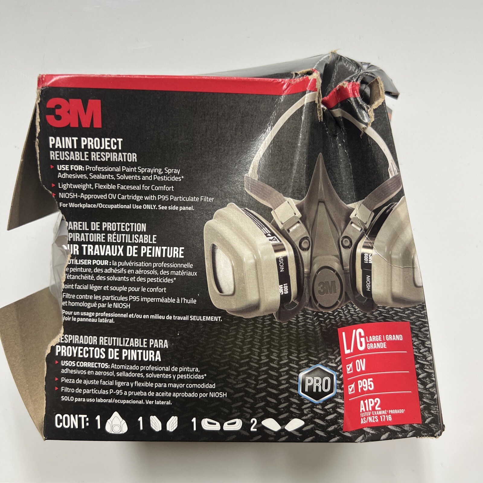 3M P95 Paint Project Half Face Respirator 6000-Series Valved Black L ...
