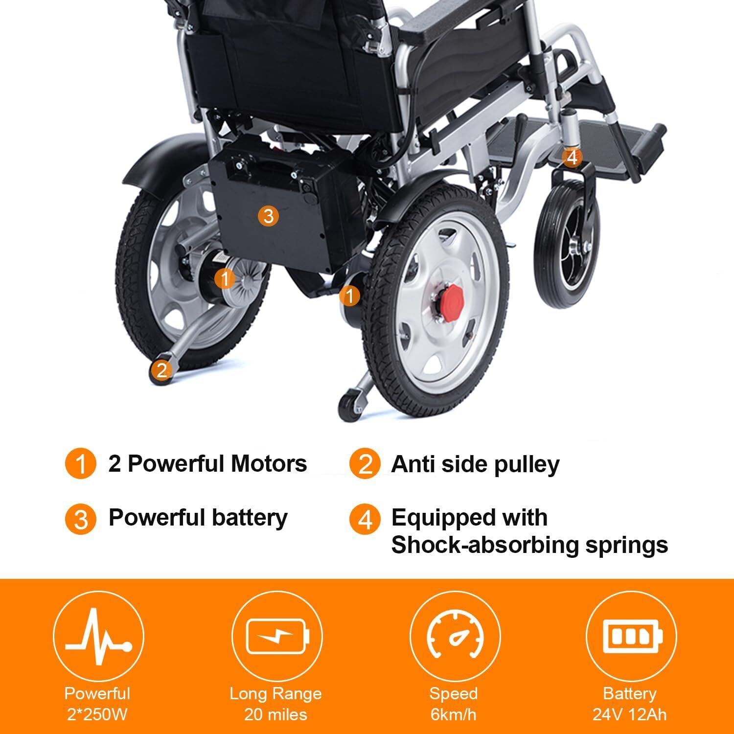 500W Dual Motor Electric Wheelchair Folding Mobility Aid Motorized ...