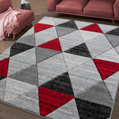 Quality Modern Red Grey Soft Rug 120cm x 170cm Rug (M) Hand Carved Area ...