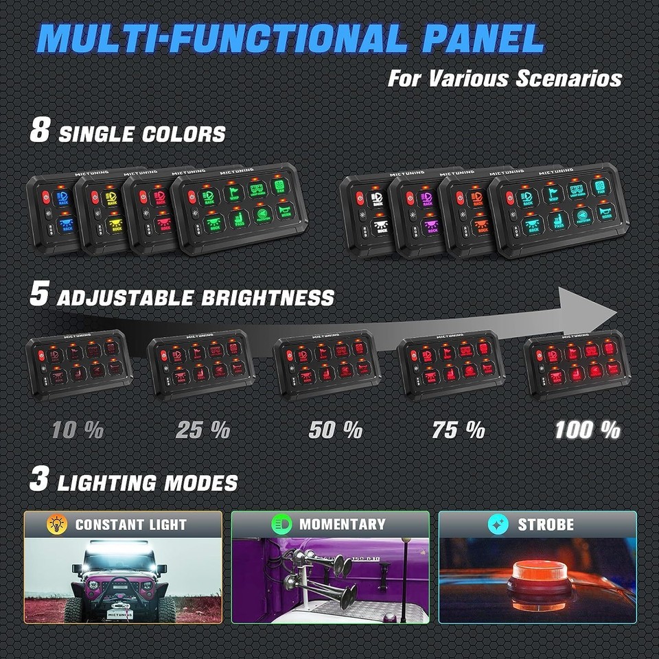 RGB 8 Gang Switch Panel Toggle Relay System Box for Truck SUV Offroad ...