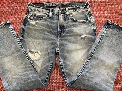 American Eagle Men’s Distressed Relaxed Straight Fit Dad Blue Jeans ...