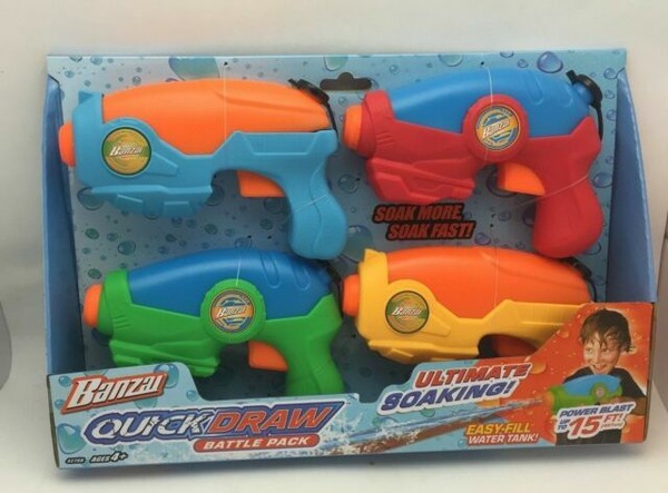 Banzai 4 Pack Water Squirt Soaker Quick Draw Battle Blaster Gun Toy 12 ...