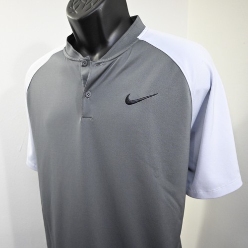 Nike Collarless Golf Polo Gray Dri Fit Performance Short Sleeve Mens ...